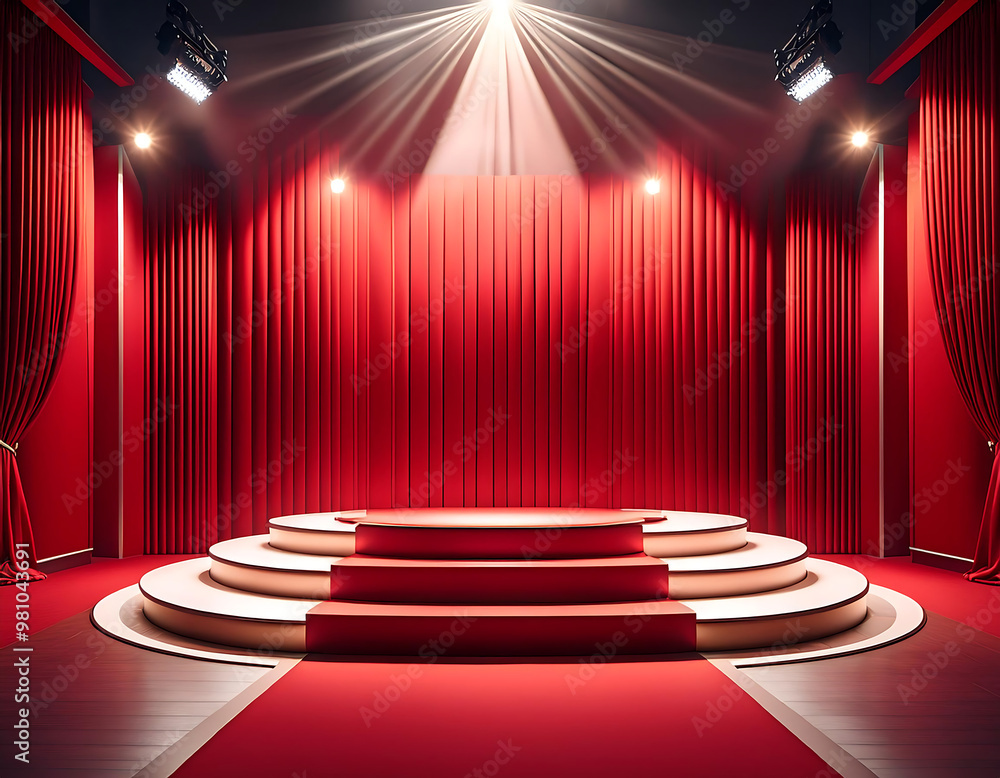 Cinema podium and stage spotlight – A red stage setup with spotlights ...