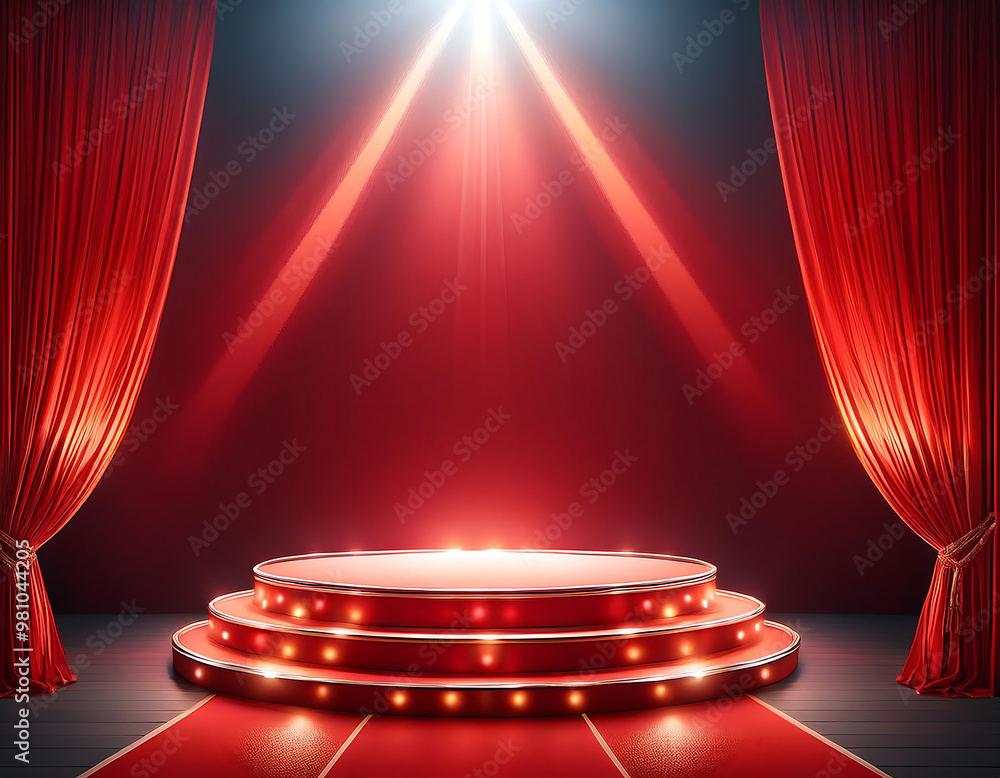 Cinema podium and stage spotlight – A red stage setup with spotlights ...