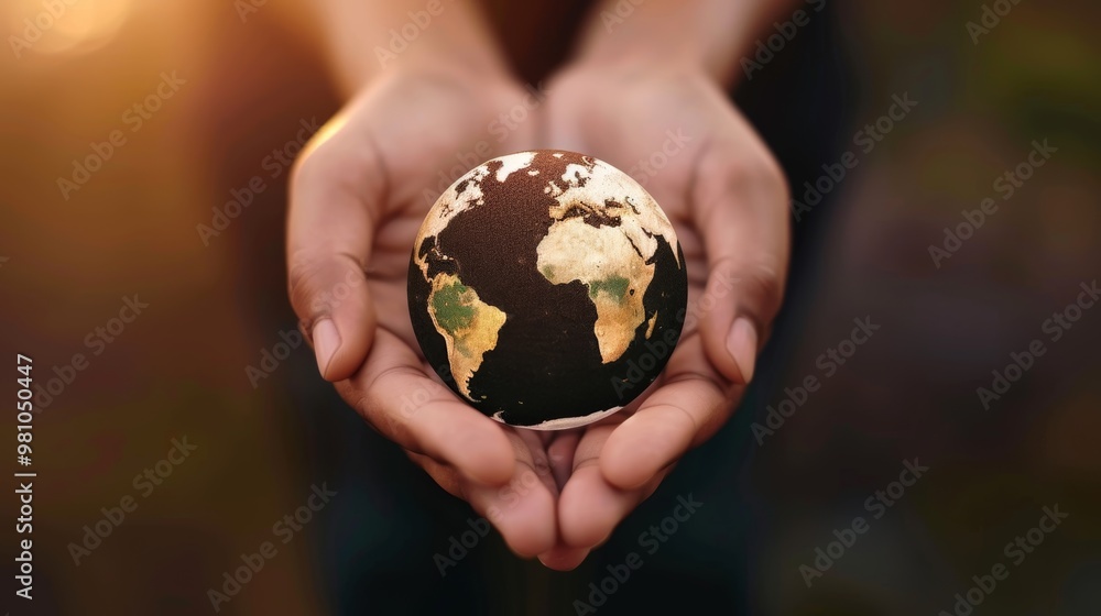hands carefully hold the planet for a globe symbolizing global unity ...