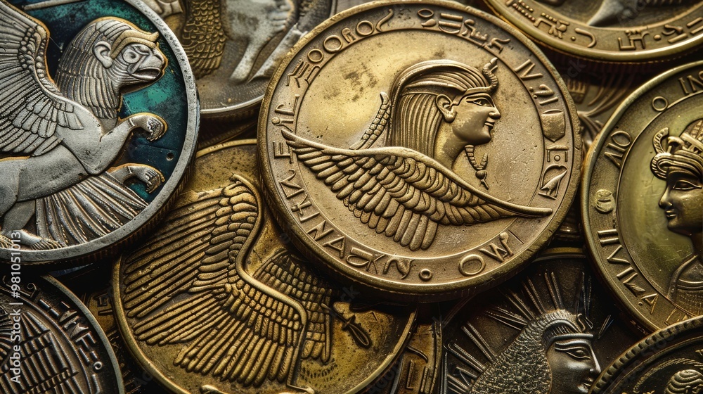artistry of ancient Egyptian currency, featuring elaborate symbols and ...