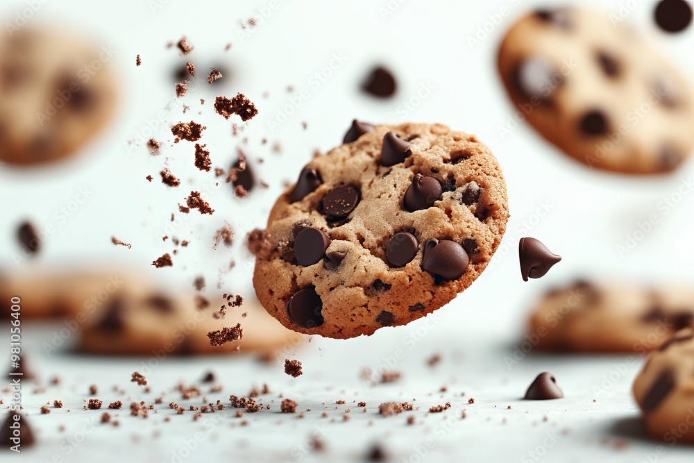 Dynamic Scene of Chocolate Chip Cookies in Mid-Air, AI generated ...