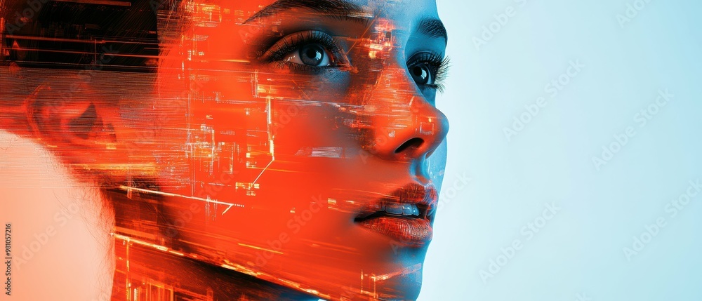 Widescreen illustration of a person's face being manipulated by AI ...