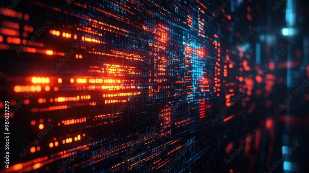 Widescreen visualization of a cybersecurity breach facilitated by AI ...