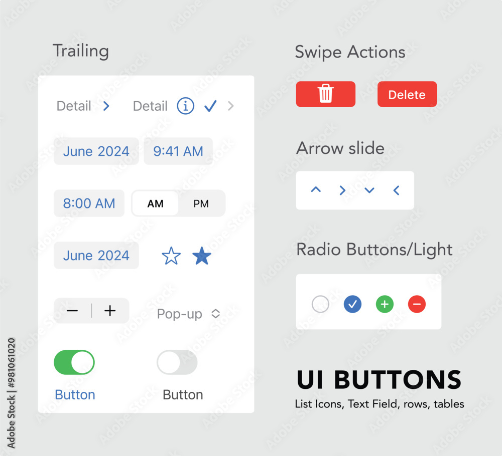 Fototapeta mapa świata dla dzieci UI kit with template for Lists, UI Buttons, Icons, tables and ...
