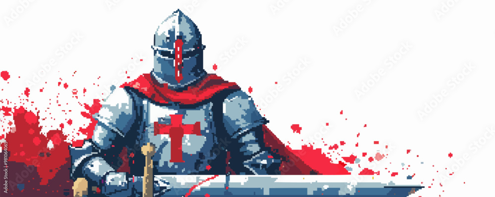 Pixelated knight icon pixel art on white isolated background, vector ...