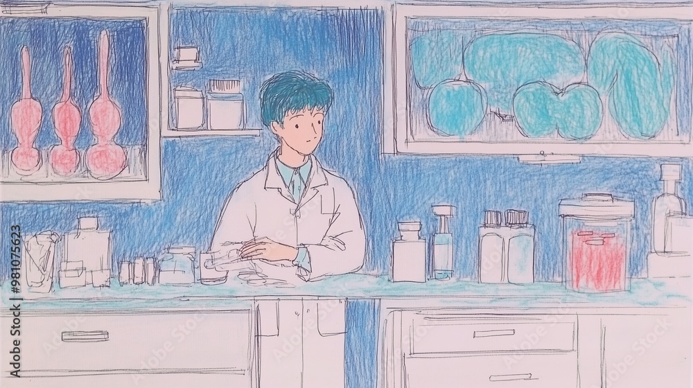 Artistic pencil sketch illustrating a medical professional behind a ...