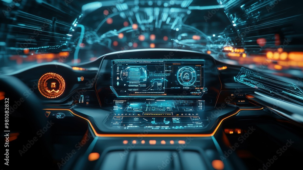 Widescreen visualization of a vehicle's dashboard showcasing the ...