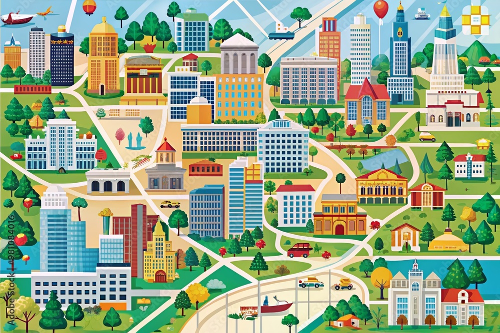 Vibrant illustrated map of Raleigh, North Carolina, showcasing major ...