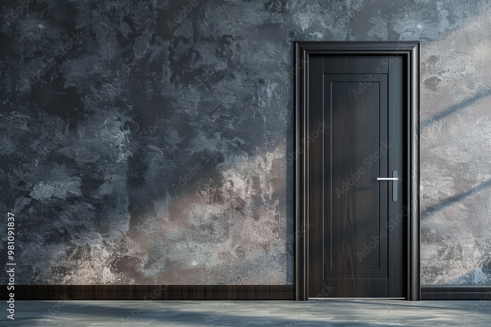 Doors for modern interior. Closed wooden door, metallic handle in the ...