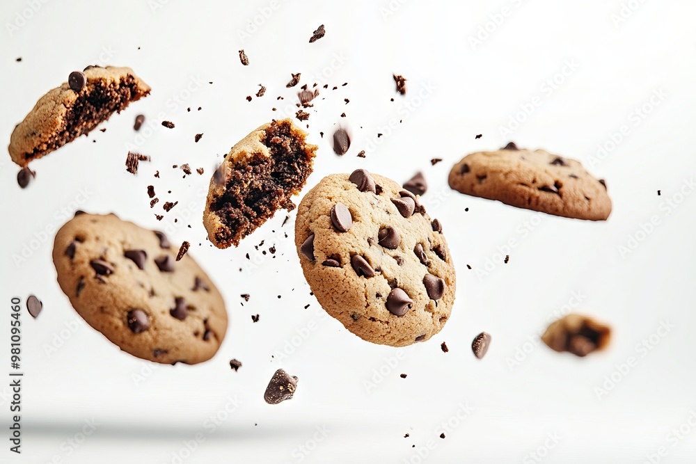 Dynamic Scene of Chocolate Chip Cookies in Mid-Air, AI generated ...