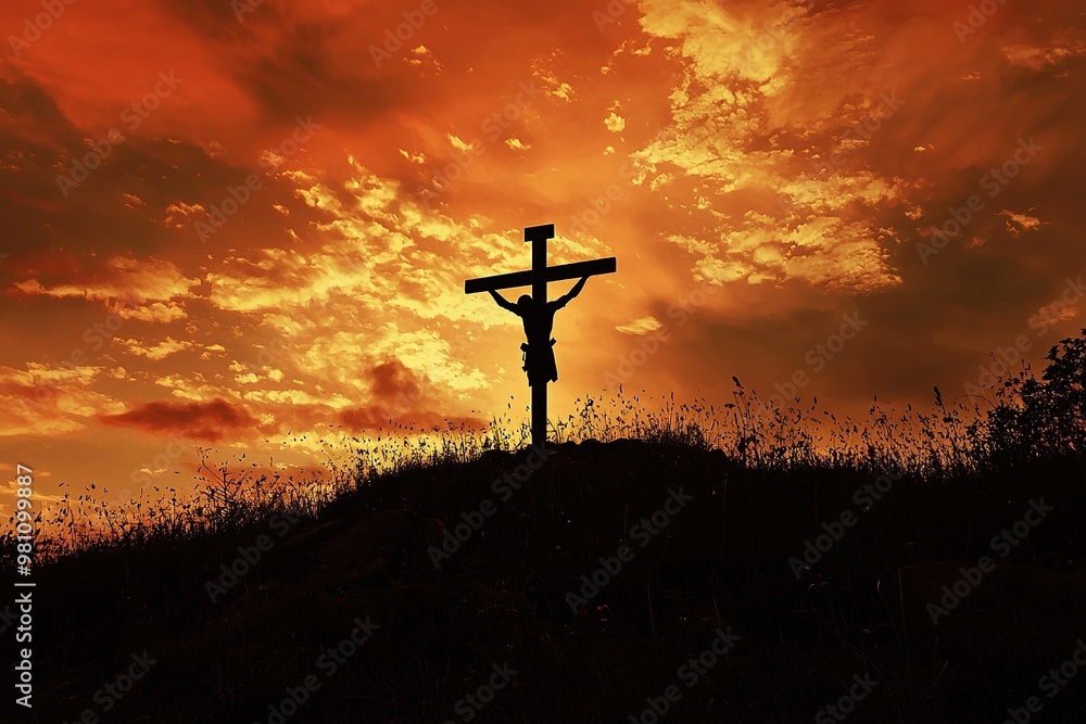 Jesus Christ crucified on the cross at Calvary hill. Generative Ai illustration Stock ...