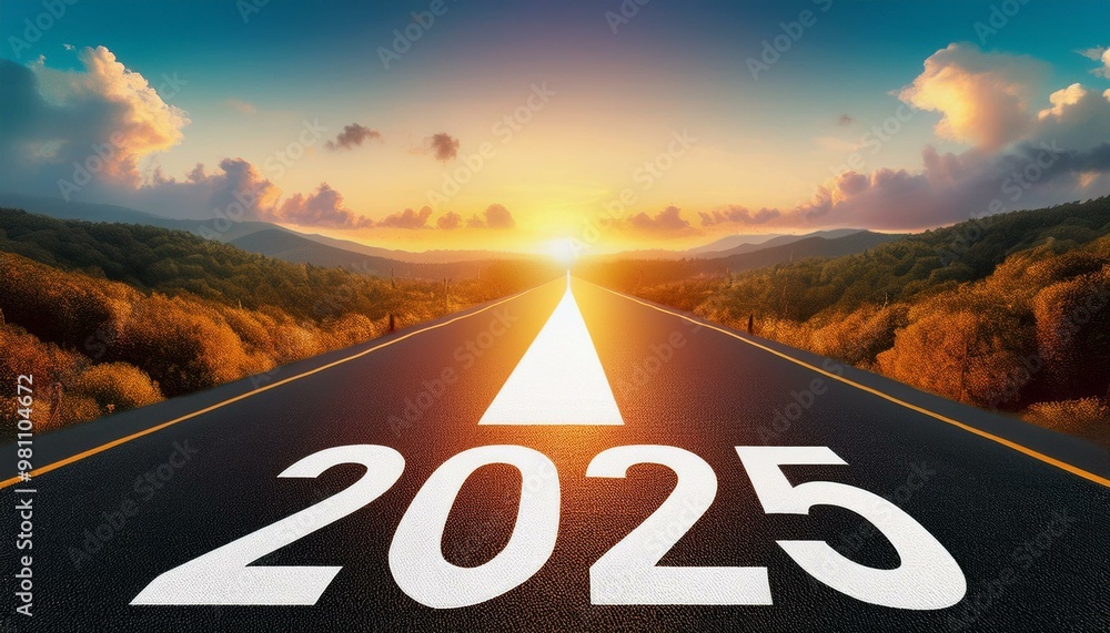Road to 2025 with an empty road with written 2025 and arrow pointing ...
