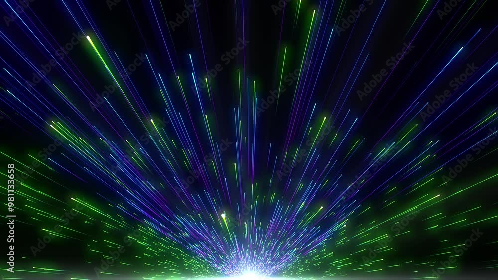 Bright radial light beams. Abstract background in blue and green neon ...