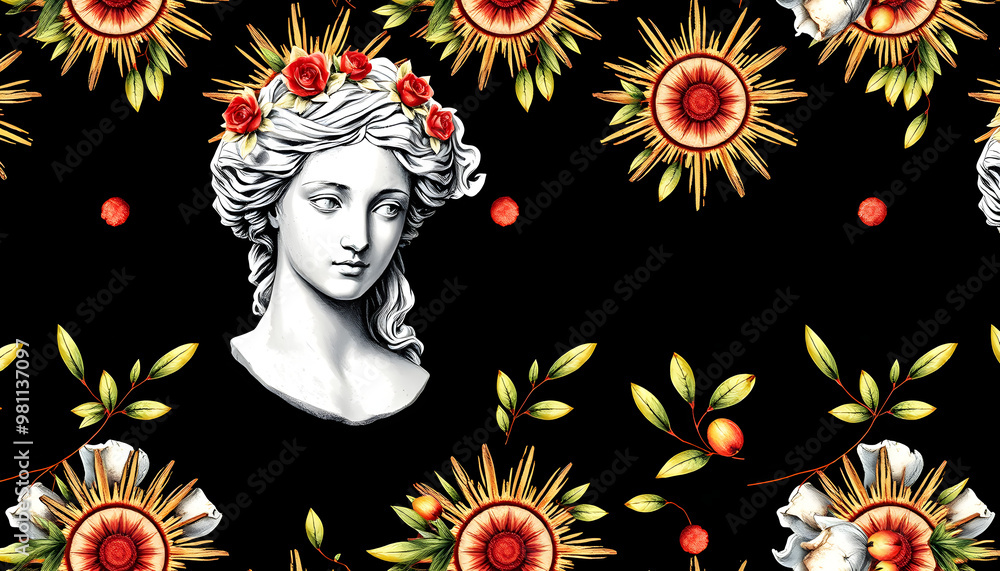 Beautiful seamless pattern with antique statue head bust of the Greek ...