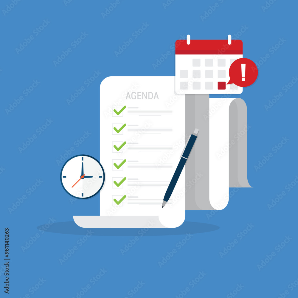 Meeting agenda. Reminder with a event list and schedule. Presentation ...