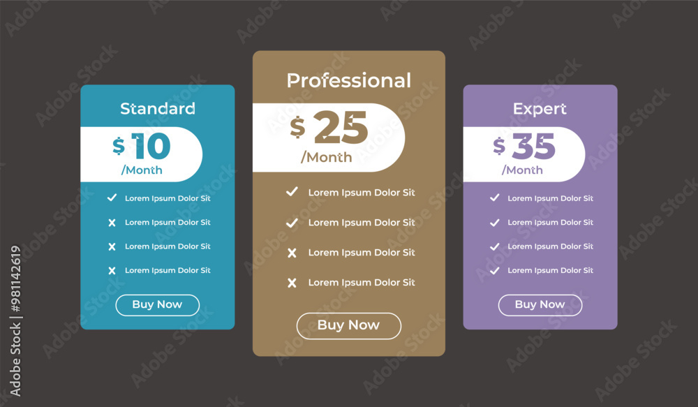 3 column comparison price chart template design for web business Stock ...