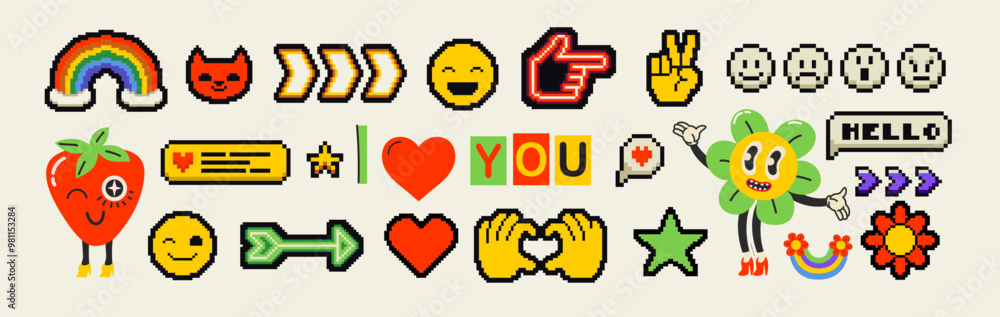 Good vibes concept design. Pixel art vector illustration. Colorful ...