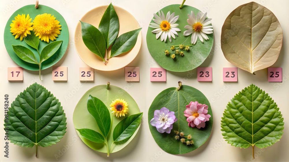 Nature-Inspired Calendar Icons Set for 2025: Simple Flat Vector ...