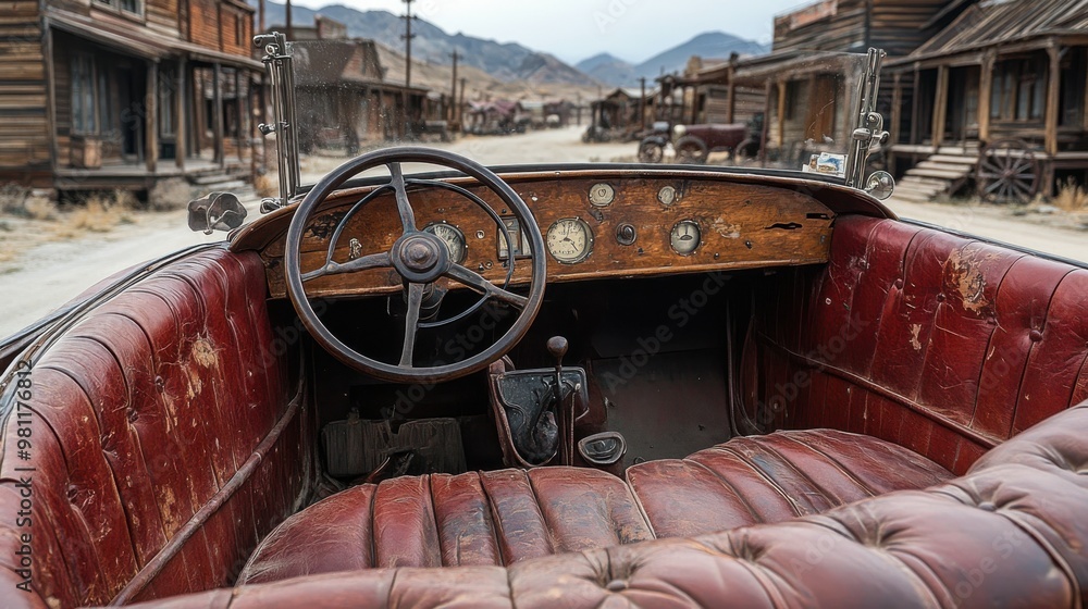 A high-definition image of a classic western vintage car with weathered ...