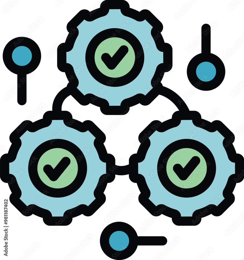 System working correctly showing three gears with check mark symbol ...