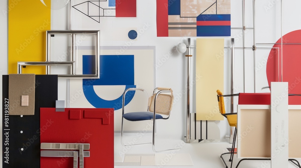 A dynamic mood board showcases Bauhaus design principles, blending bold ...