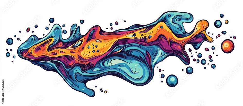 Hand drawn 2d icon of an abstract liquid water blob with surreal ...
