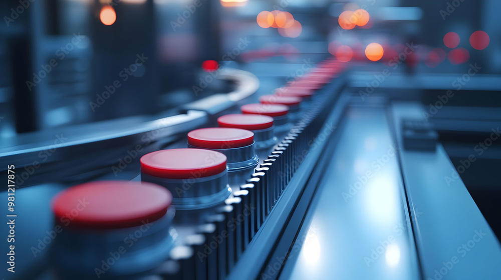 3D Soft Focus Campaign Button Production Line: Wide Shot Revealing ...