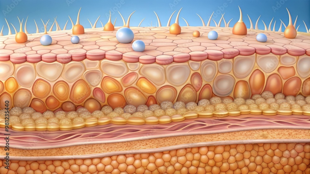 rendering of saggy skin layer and skin cells, saggy, skin, layer, cells ...