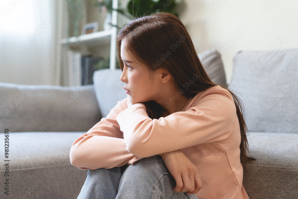 Depression in teenage concept, Young women covering her face feeling ...