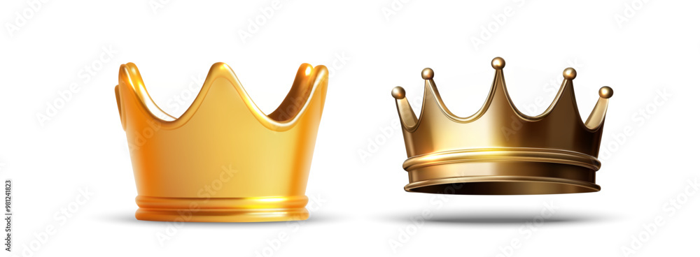 Vector illustration of 3D two golden crowns, one solid and the other ...
