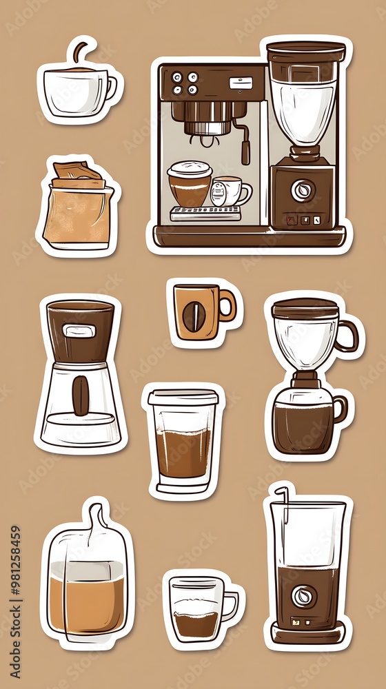 Sticker vector image of a coffee maker, with various types and styles ...