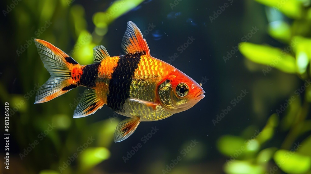 Tiger Barb: A Tiger Barb with orange and black striped patterns Stock ...