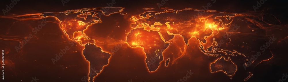 Digital map of the world with hot zones representing climate change ...