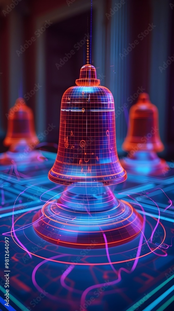 Holographic Bells Ringing in a High Tech Tower Sending Out Pulsing ...