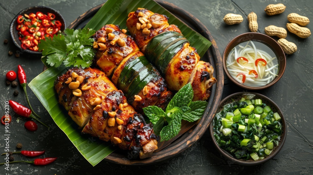 Balinese Indonesian food, Ayam Betutu. Whole chicken filled with ...