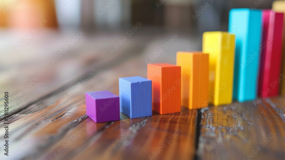 colorful wooden blocks arranged as an up-and-down bar graph ...