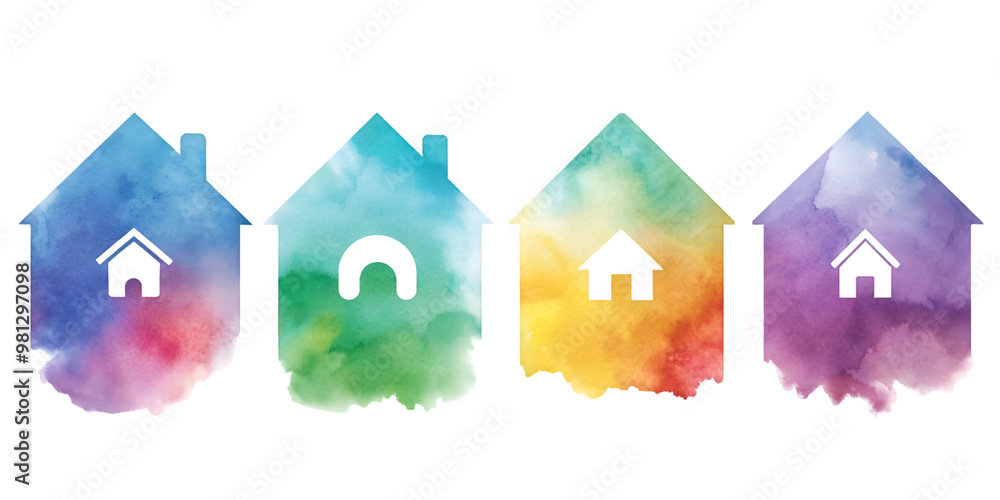 Set of Four Home Icons Isolated on Transparent Background, Ideal for ...
