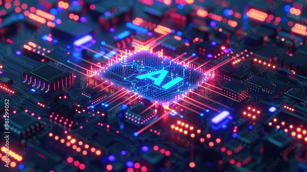 The picture of the neon mainboard and cpu made with semiconductor ...