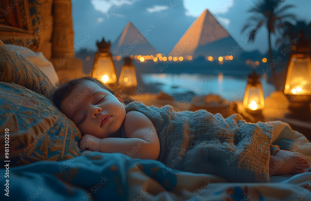 “A Newborn Baby Sleeping in an Ancient Egyptian Basket, Representing a ...