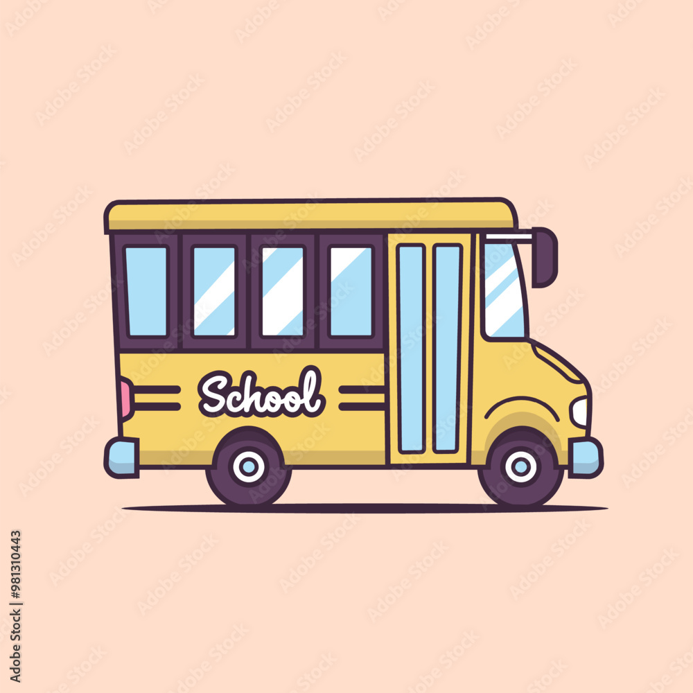 Cute simple school bus vector cartoon illustration Stock Vector | Adobe ...