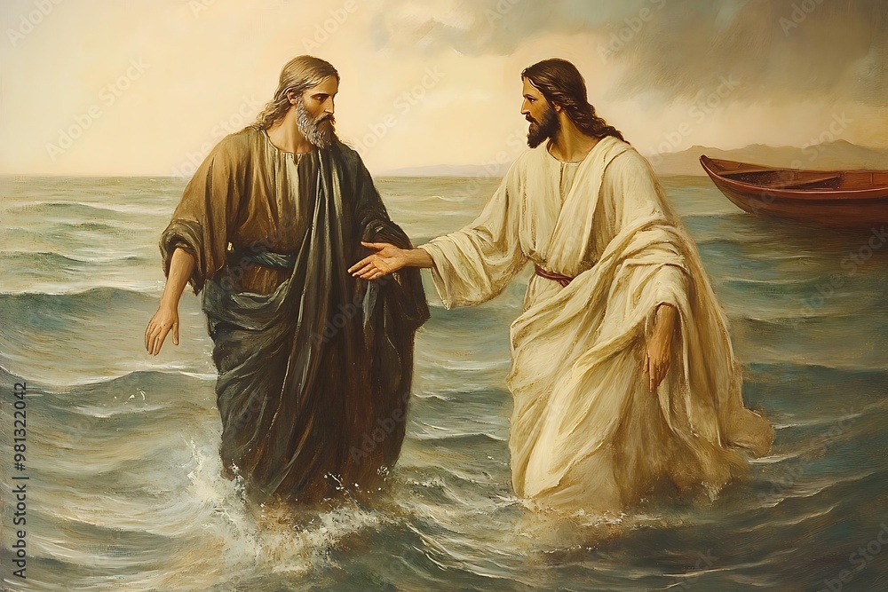 Jesus Walking on Water, a Painting Depicting the Miracle of Faith ...