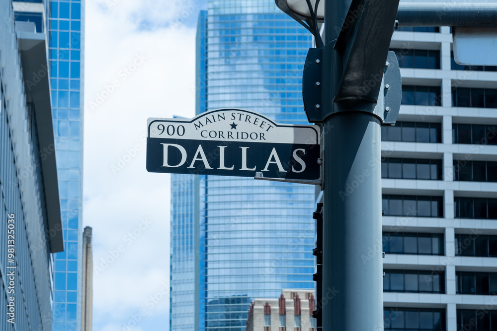 Dallas street sign on a historic lamp post at Main street corridor in ...