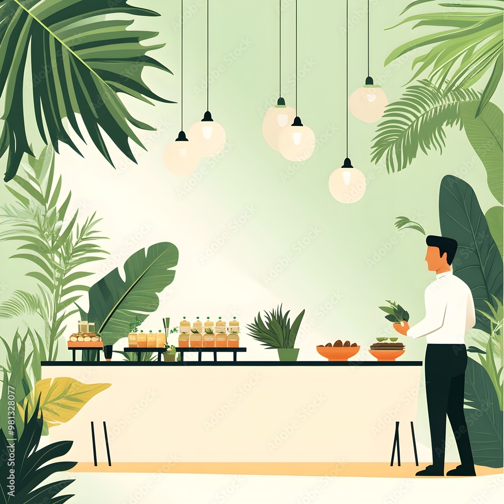 Eco-friendly event planning, flat design, side view, green lifestyle ...