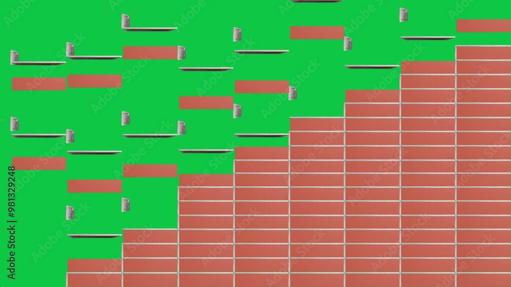 3D Bricks wall building animation on green screen chroma key background ...