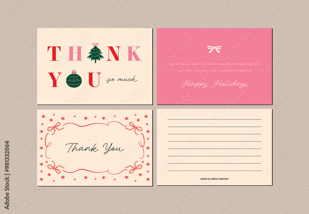 Holiday Thank You Card Template Collection Stock Template | Adobe Stock