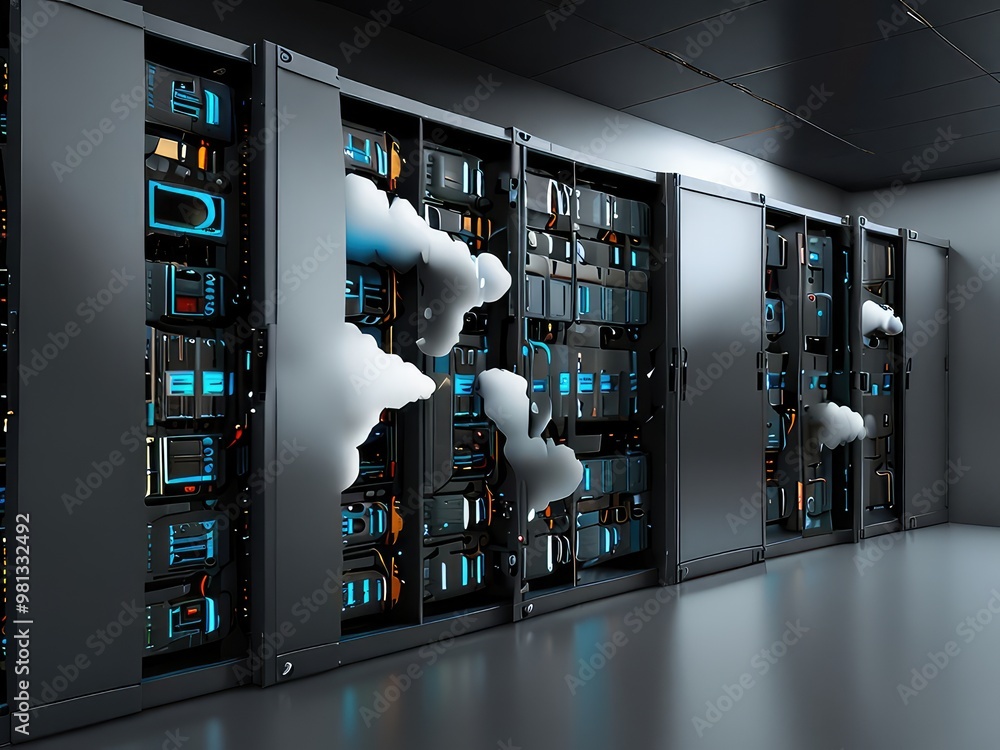 modern server room with servers Server racks in server room data center server rack with servers ...