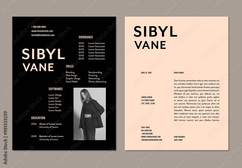 Minimalist Pink and Black Resume Layout with Cover Letter Stock ...
