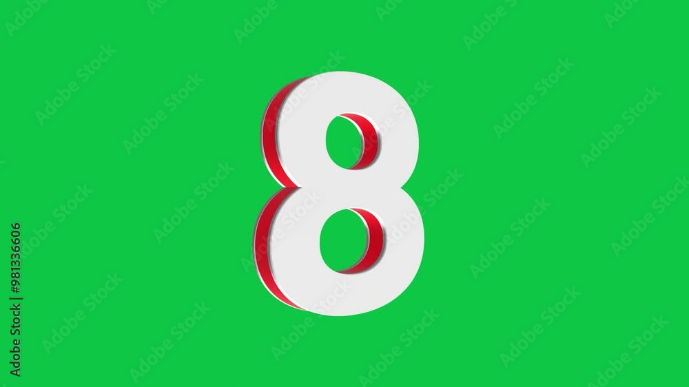 3D Number 8 logo rotating on green screen chroma key background, 4K ...