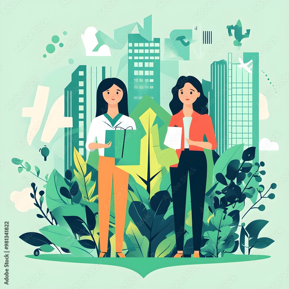 Corporate sustainability policies, flat design, front view, eco ...