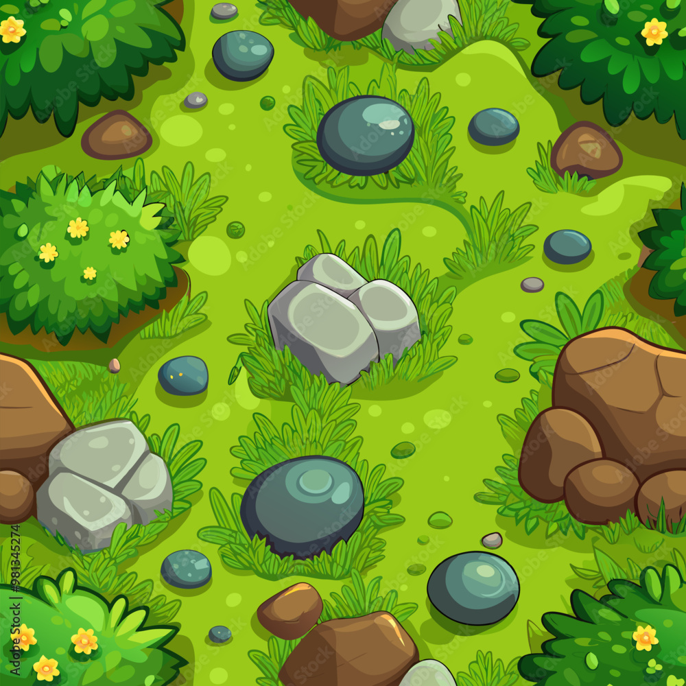 Textures of ground with moss, stones and green grass for game ...